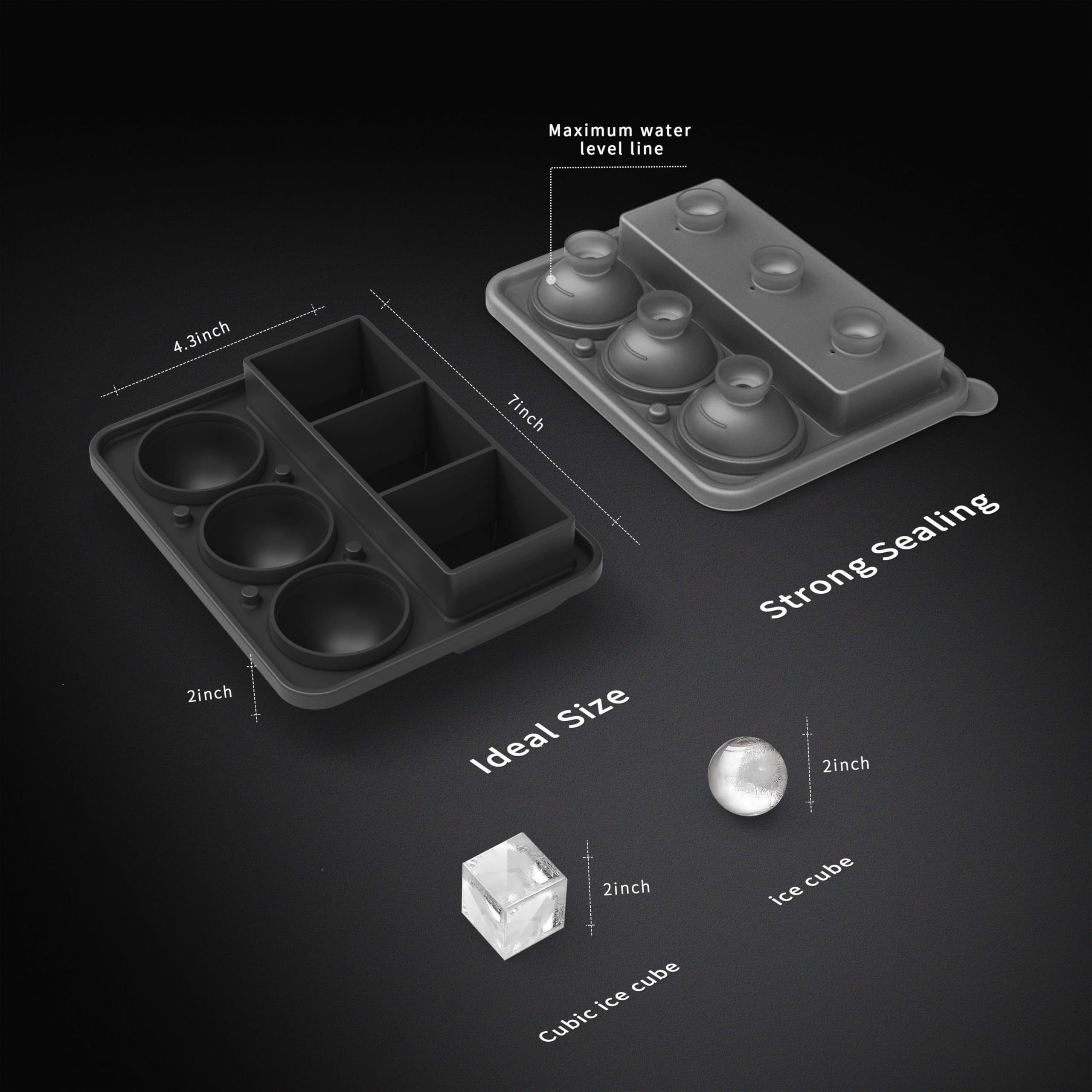 RCMo Ice Cube Tray,Square and Ball ice cubes mold,Ice Cube Tray Easy Release Slow Melting Frozen for Cocktails, Whiskey and Bourbon Drinks,BPA-Free and Reusable