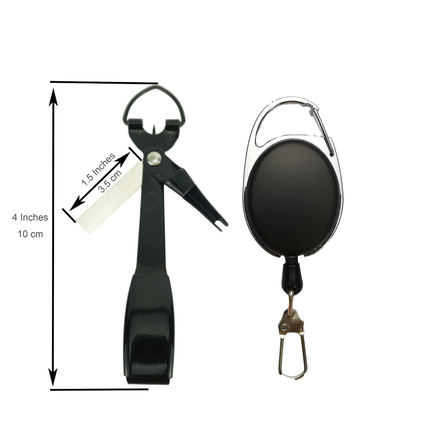kkekos Fly Fishing Knot Tying Tools Stainless Steel 4 in 1 Fly Line Clippers with Retractor Keychain Quick Knot Tool for Fishing Hooks, Lures, Flies, Trout Line Backing (Black,2 Pack)