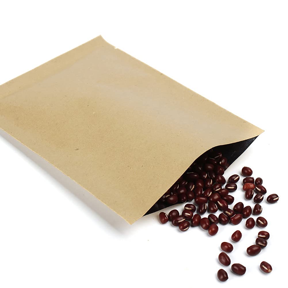 Muka 100 PCS Reusable Kraft Flat Bags for Chocolate Bar, Foil Lined Zip Pouch-7.75 x 11.75 inch/16 oz