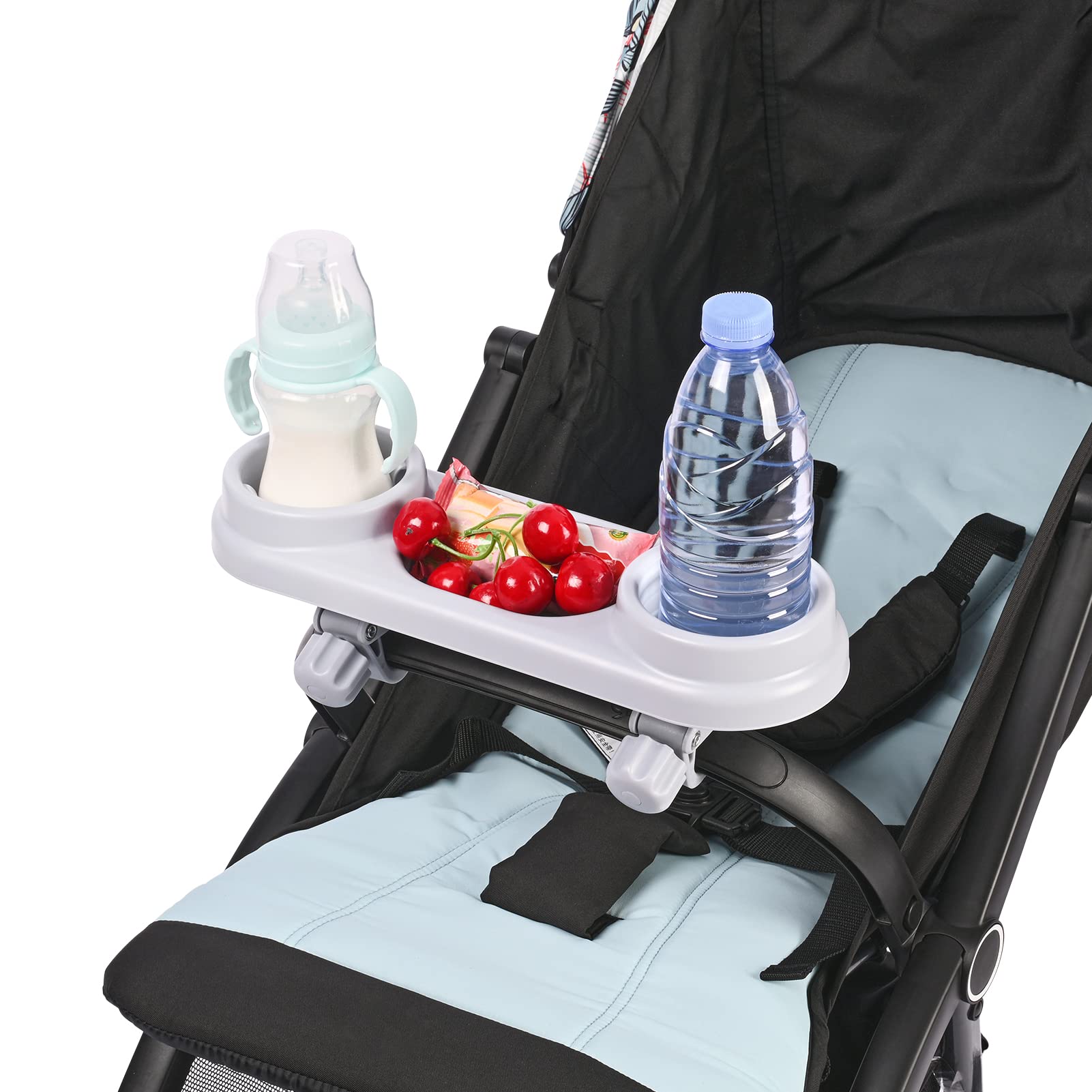 Stroller Child Snack Tray with Cup Holder,Child Snack Tray Multifunction Stroller Organizer,Non Slip Grip Clip Firmly Grip Stroller Bar,Universal Stroller Snack Attachment