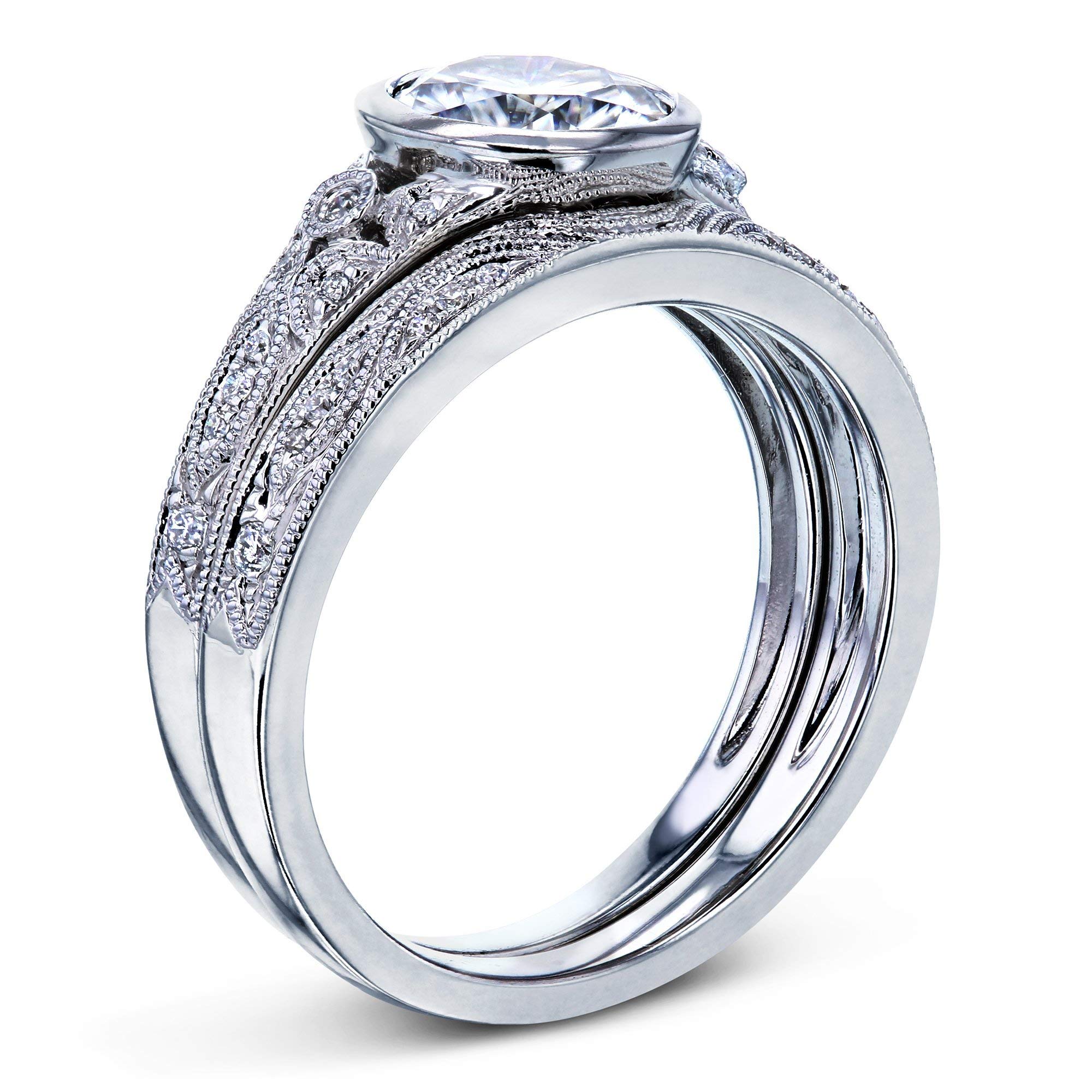 Kobelli Bezel Moissanite Low Setting Vintage Style Bridal Set - 5.5 / Forever One D-E-F