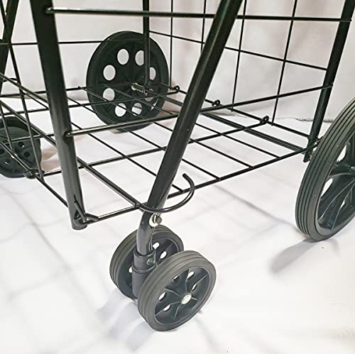 PrimeTrendz Jumbo Shopping/Laundry Folding Cart | Double Basket | Front Moving Swivel Wheels | Thicker Soft Sponge Handle | Color: Black