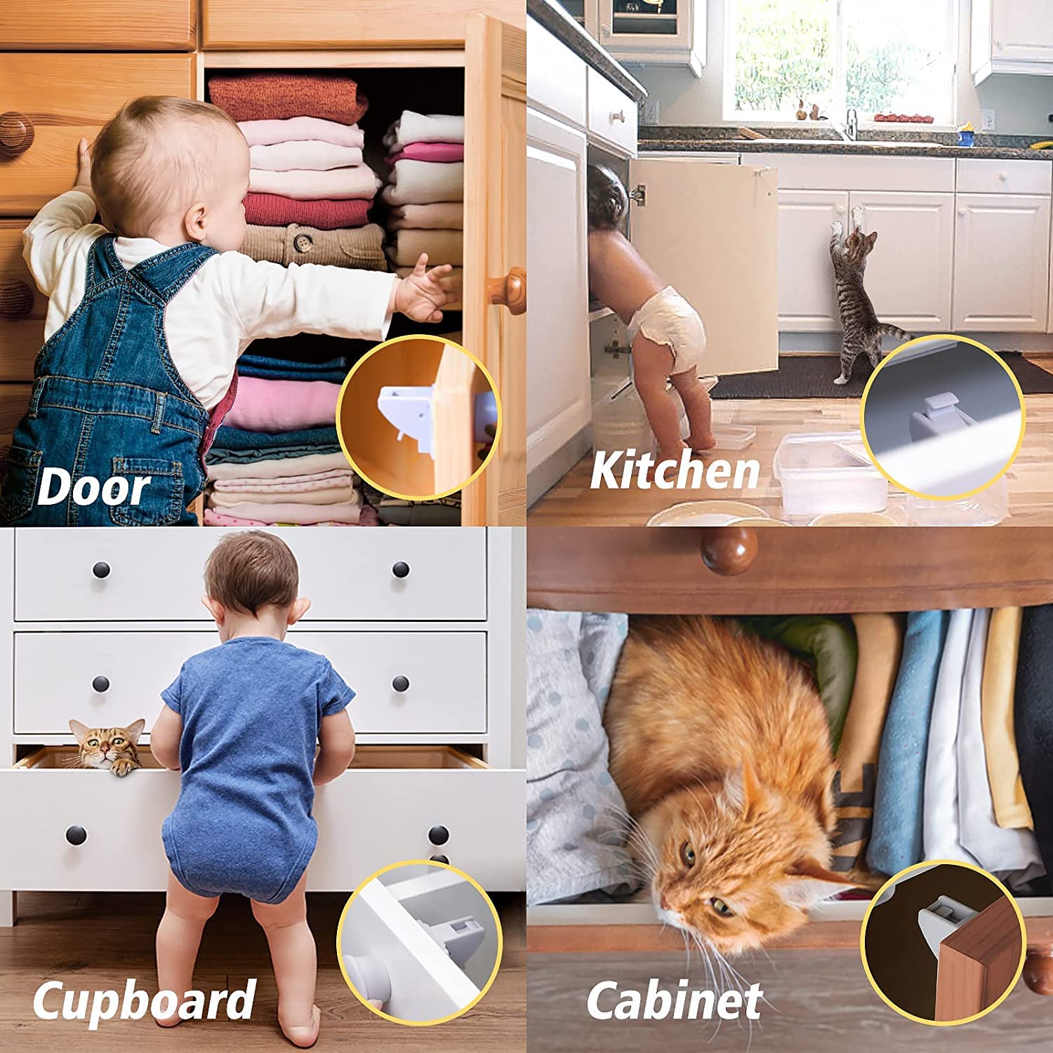 TYRY.HU Upgraded Child Safety Magnetic Cabinets Locks(16 Locks+2 Key) for Kitchen Cupboards & Drawer,Invisible Baby Proofing Child Safety Locks with Key-No Drilling or Tools Required,Easy Installation
