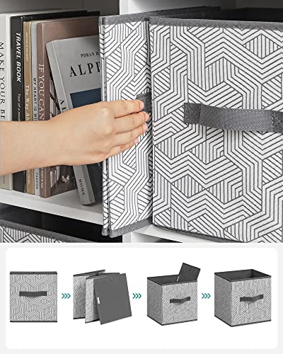 SONGMICS Storage Cubes, Set of 6 Non-Woven Fabric Storage Bins, Cube Drawers for Shelves and Closet Storage, Foldable, for Clothes Toys, Gray with Zigzag Pattern UROB016G01