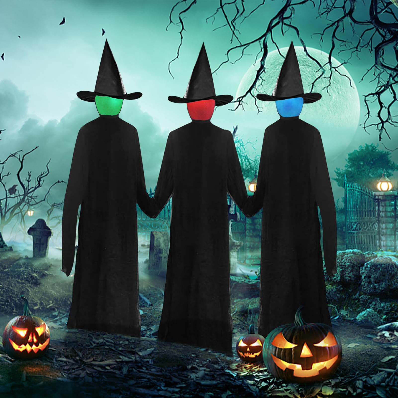 LMAZG 5 Ft Light up Witch Stakes Halloween Yard Decorations, Large Lighted Witch Sound Activated Halloween Props for Scary Halloween Yard, Patio, Haunted House Decorations Outside