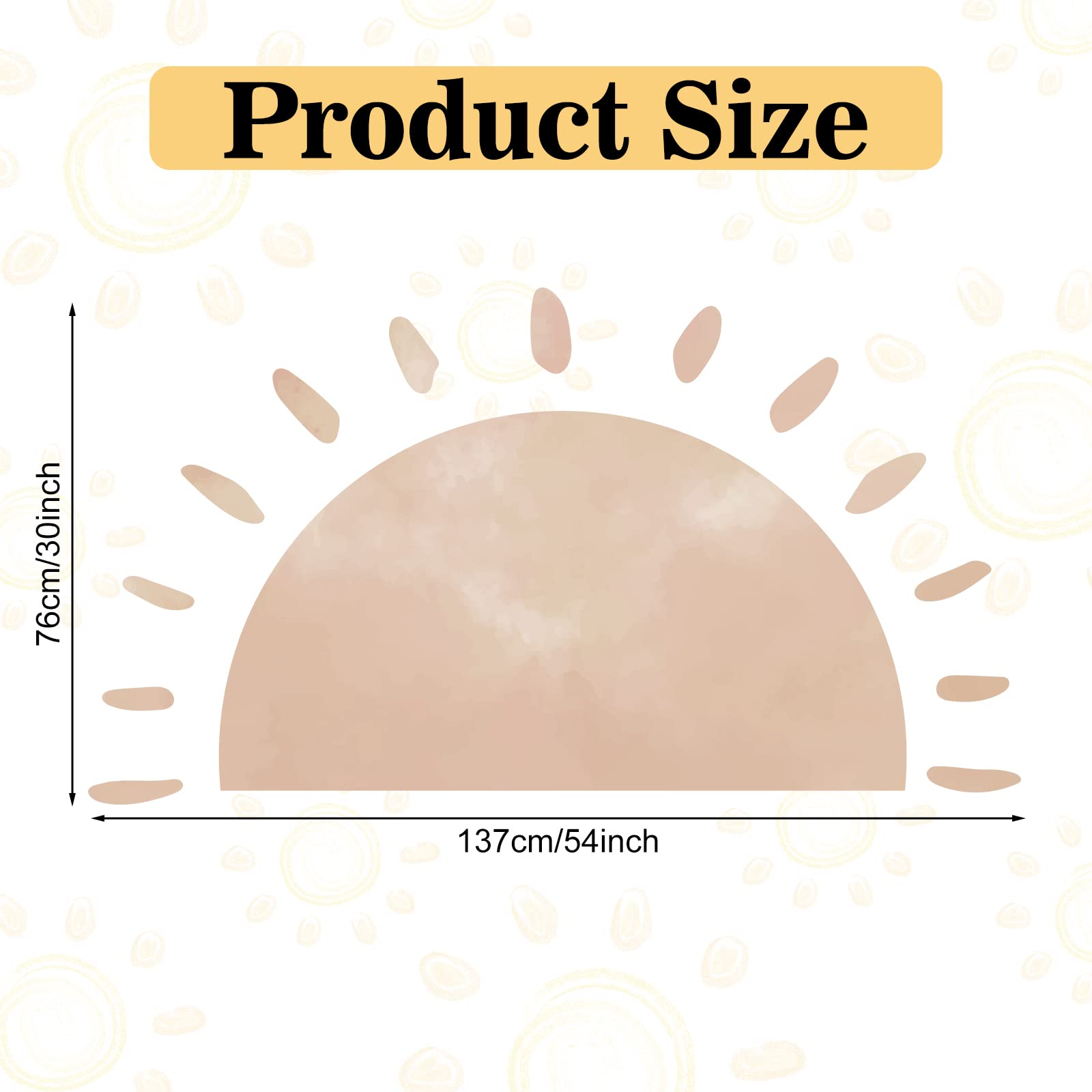 Super Large Half Sun Wall Decal Sun Wall Decor Sunshine Peel and Stick Wall Decals Boho Removable Wall Sticker Half Sun Wall Stickers Murals Sun Wall Art Decor for Kids Nursery Bedroom Playroom