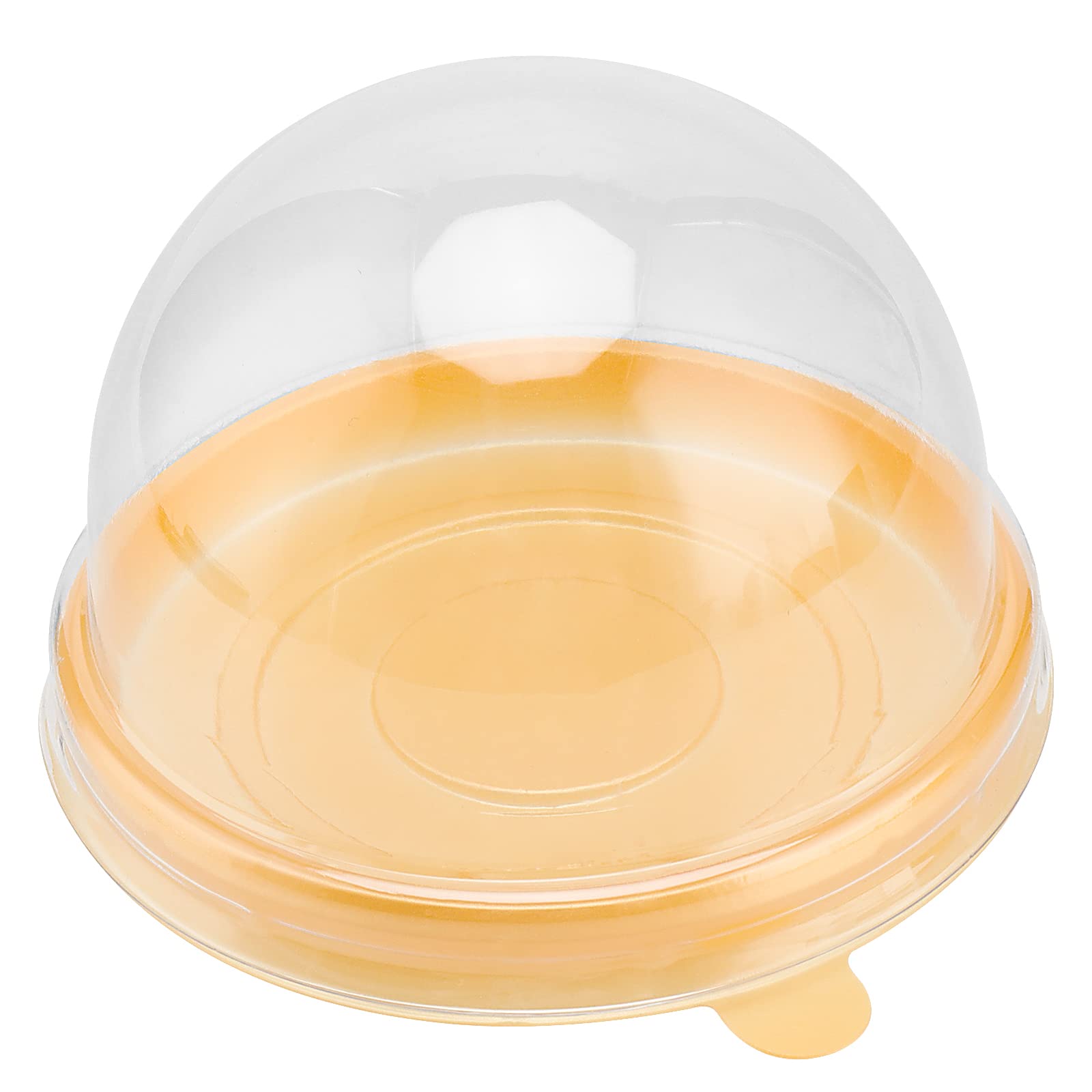 MUKLEI 200 Pack 3 Inch Plastic Mini Cake Box, Clear Cupcake Box with Dome Lids, Dome Muffin Single Container Round Plastic Cupcake Holders for Mooncakes, Cookies, Desserts, Gold Base