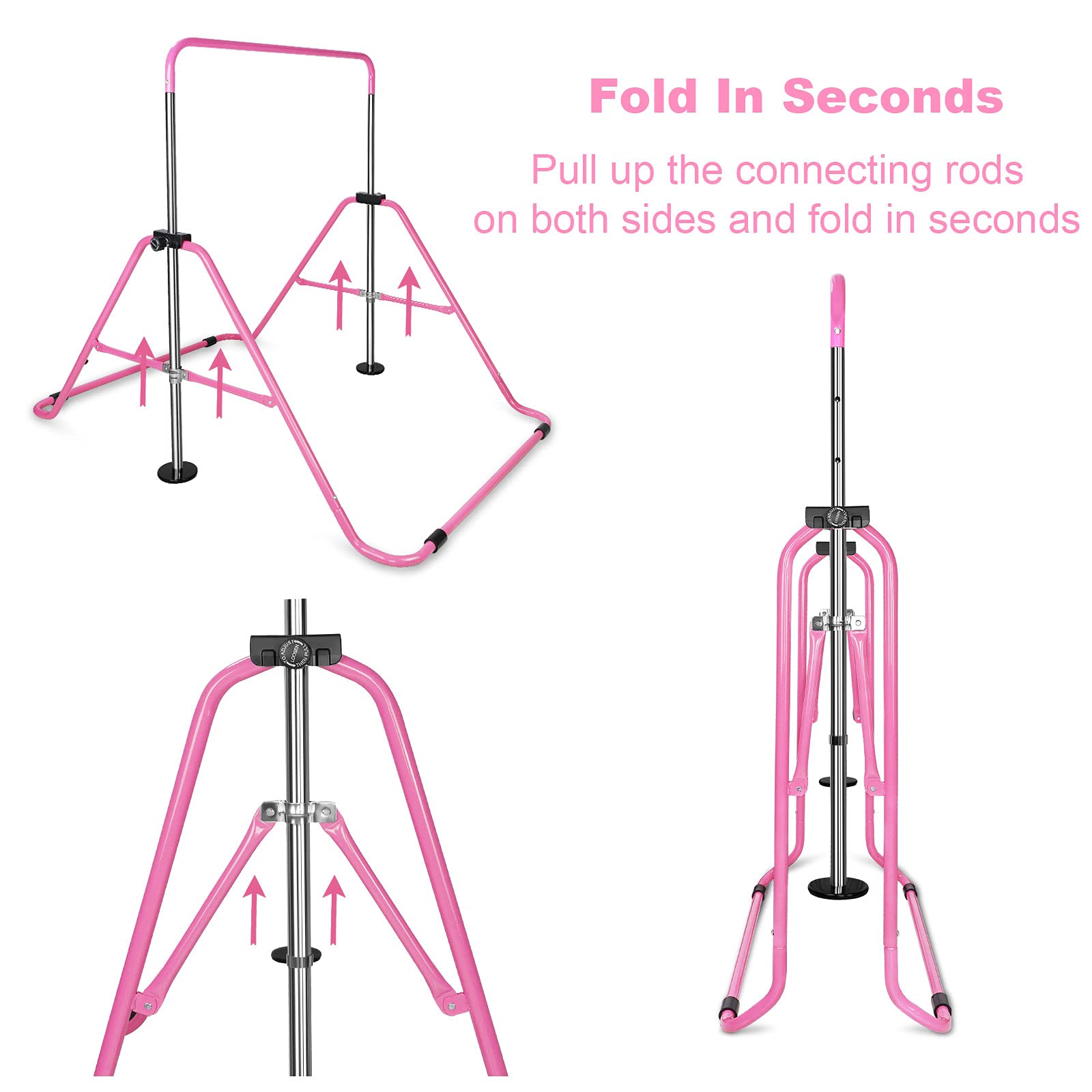 KL KLB Sport Expandable Gymnastics Bars Kids Junior Kip Training Bars Equipment for Home, Folding Height Adjustable Horizontal Bars for 3-7 Years Old (Pink)