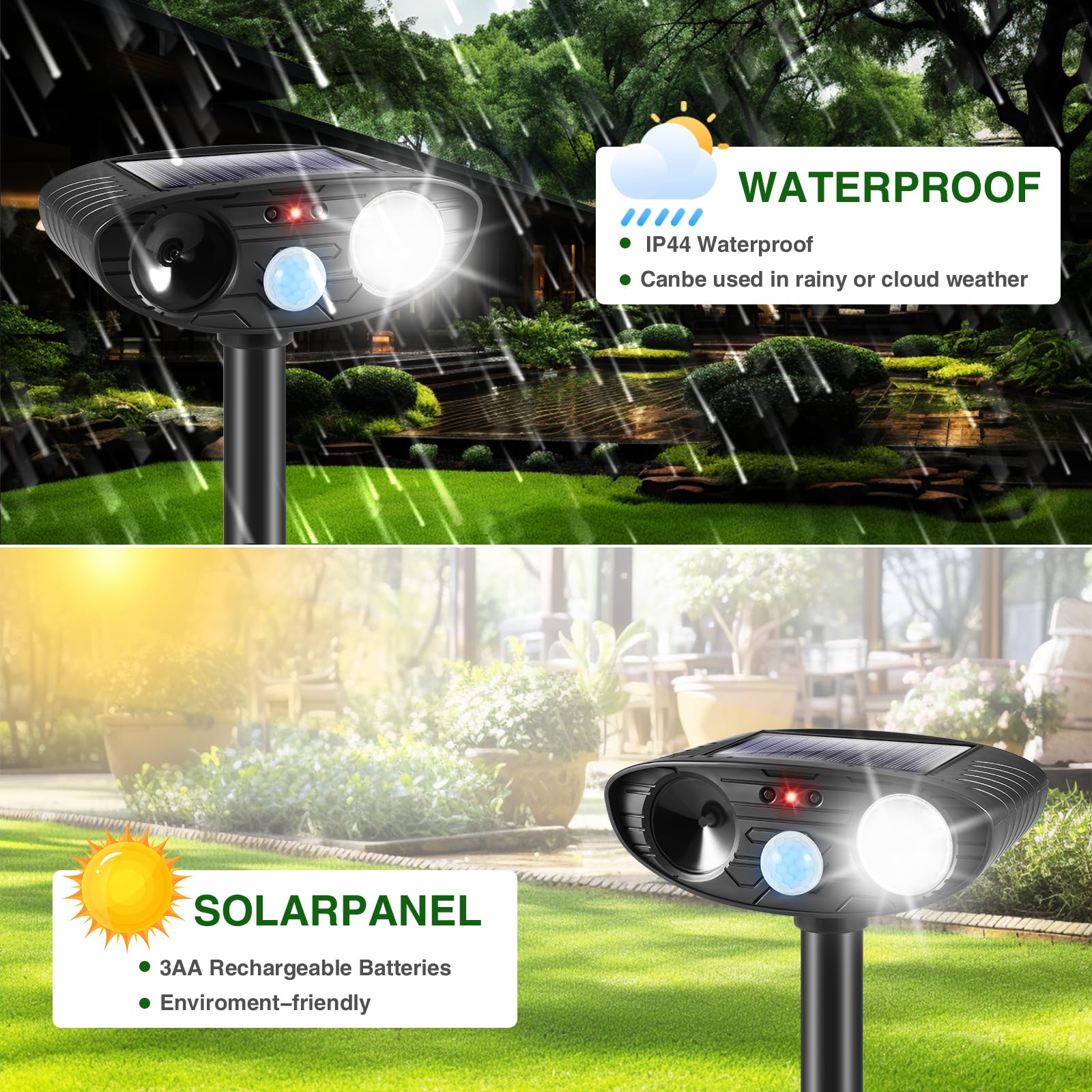 Ultrasonic Animal Repellent Outdoor Solar Animal Repeller with Motion Sensor&LED Strobe Light Cat Deterrent Outdoor Deer Repellent Device to Scare Coyote Raccoon Squirrel Skunk Repellent for Yard (4)