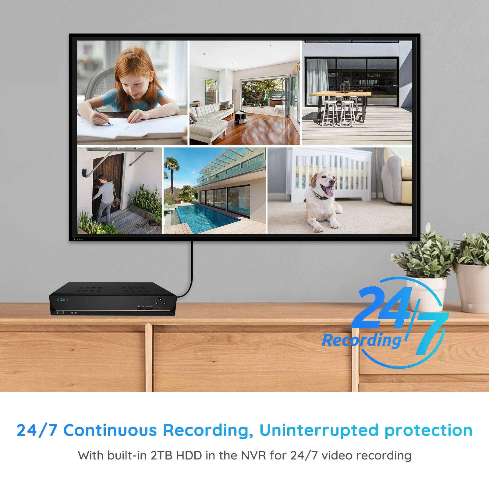 REOLINK 4K Security Camera System, 4pcs 4K PoE Security Cameras Wired with Motion Detection, 8MP/4K 8CH NVR with 2TB HDD for 24-7 Recording, RLK8-800D4 (Renewed)