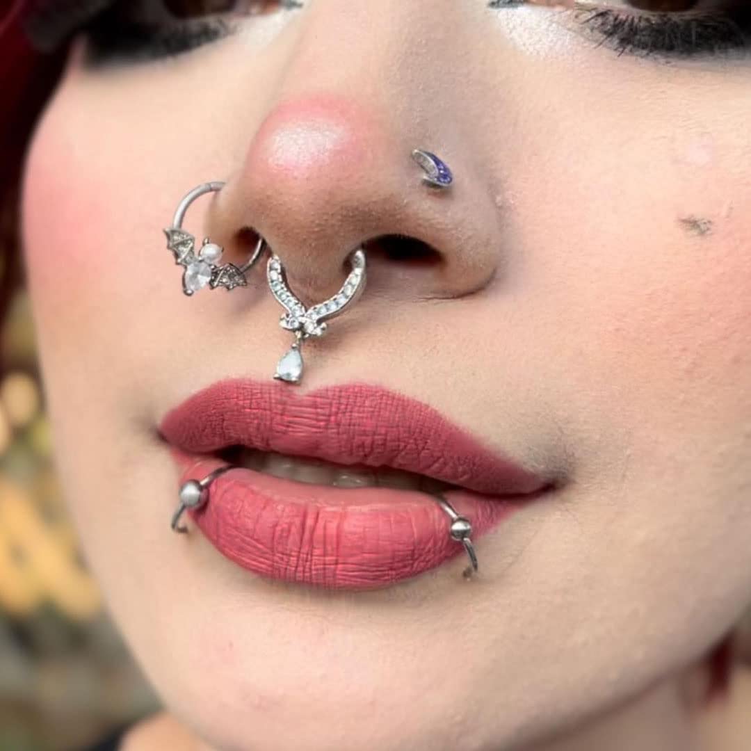 Jewseen Clear Gem Vampire Bat Halloween Hinged Segment Ring Tear CZ Daith Earring Helix Tragus Cartilage Piercing Jewelry