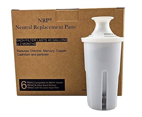 NRP 6-pack Water Jug Activated Charcoal Filter Replacement for BRITA Classic 35557, OB03, 107007 pitcher & dispenser | 40-gallons per filter