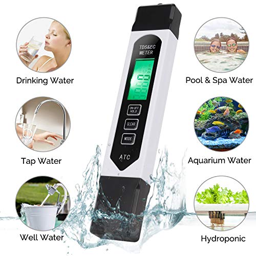 Professional Water Quality Tester,EC TDS meter, 4 in 1 Portable High Precision Digital TDS PPM Meter, Ideal ppm Meter for Drinking Water, Hydroponics and Water purifier