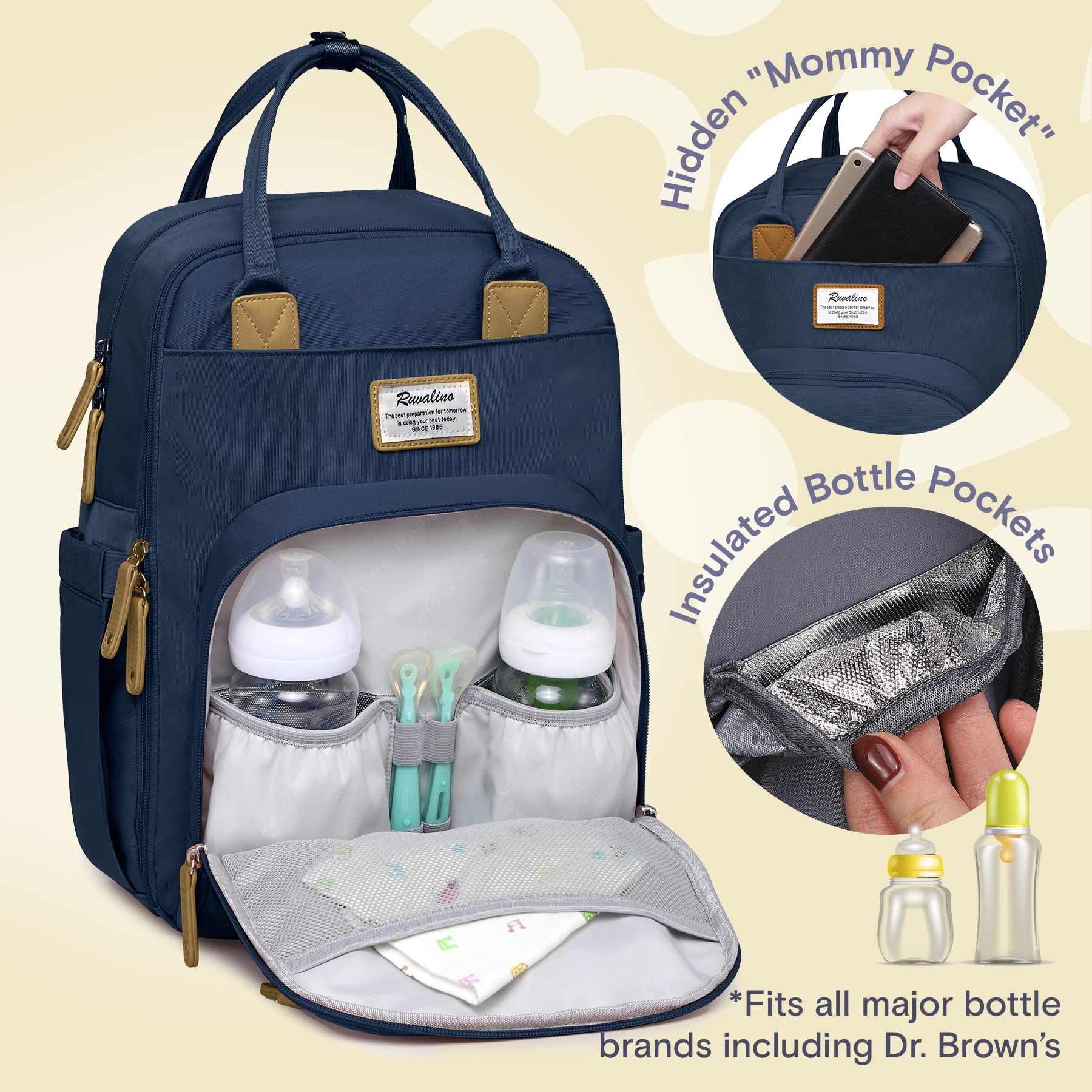 RUVALINO Diaper Bag Backpack - Multifunction Waterproof Travel Backpack, Maternity Baby Bag with Changing Pad & Stroller Ring & Pacifier Case - Travel Essentials & Baby Registry Search - Peacock Blue
