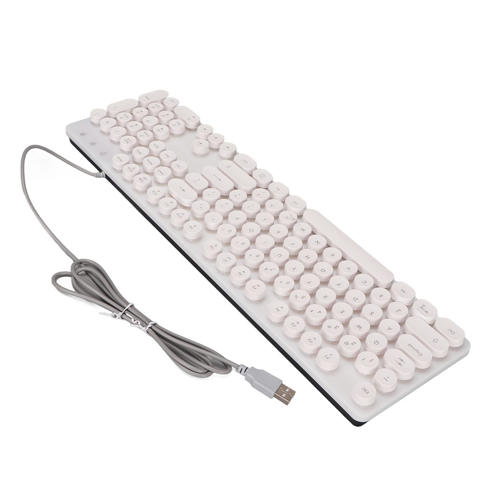RBG Computer Keyboard, 104 Keys Wired Circular Keycap Ergonomic Mechanical Gaming Keyboard for Esports (White)