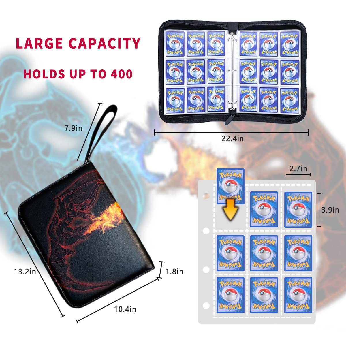 ONZEGATE Trading Card Binder, 9-Pocket Fits 720 Cards with Removable Sleeves, Portable and Protective
