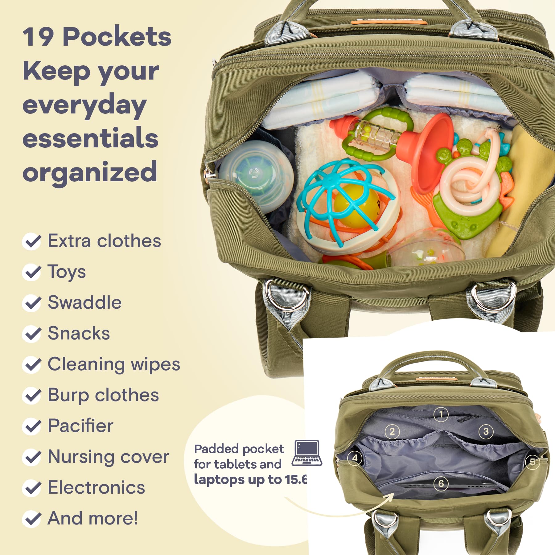 RUVALINO Diaper Bag Backpack - Multifunction Waterproof Travel Backpack, Maternity Baby Bag for Hospital with Changing Pad & Stroller Ring & Pacifier Case - Baby Essentials Registry Search - Sky Blue