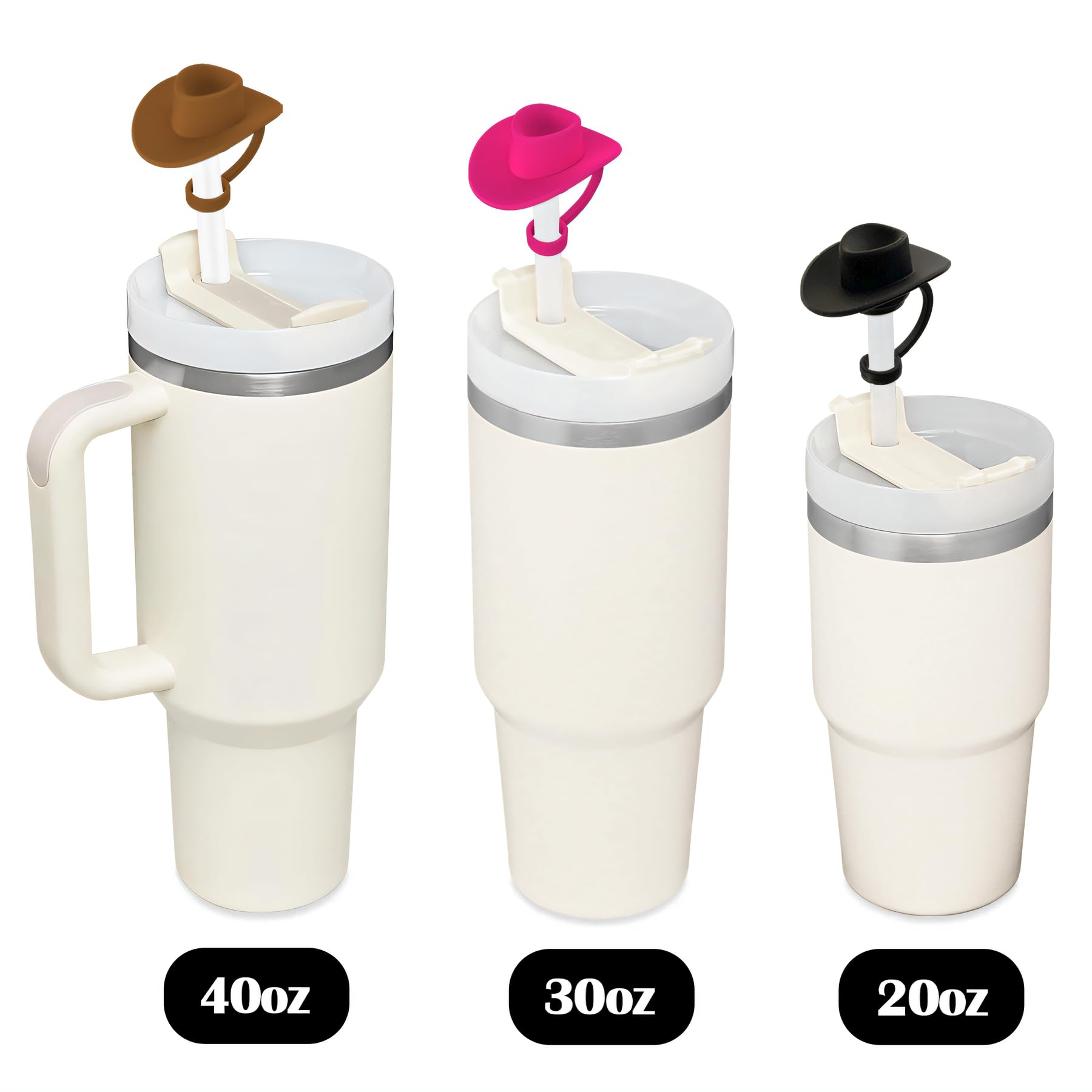QUVIAE 3 Pack Cowboy Hat Straw Cover Cap for Stanley Cup 30&40 Oz 10mm Cowgirl Hat Silicone Straw Topper Protector Lid with Cute Funny Western Kids Accessories