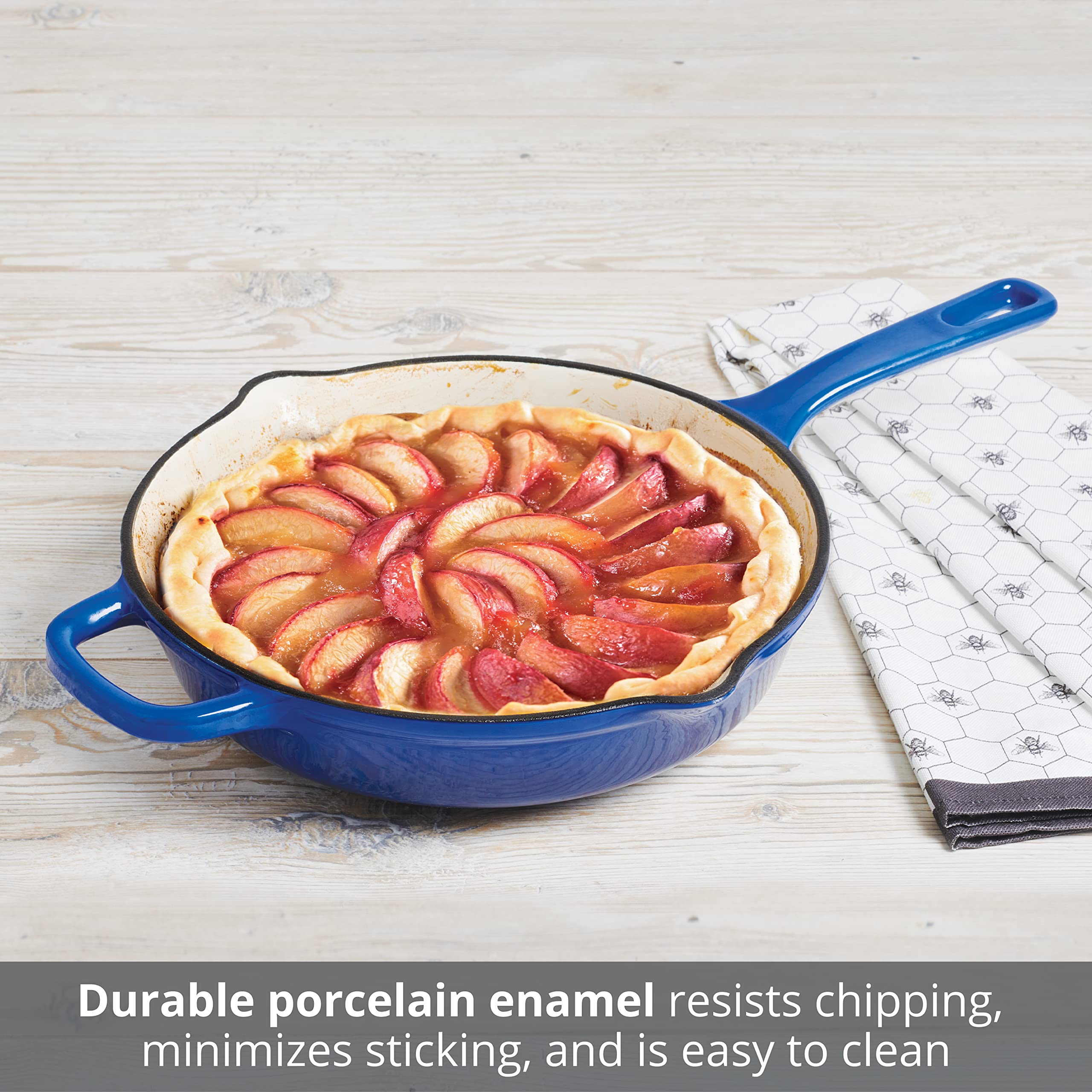 MasterPRO - Legacy Enameled Cast Iron Collection - 10” Fry Pan with Helper Handle - Gorgeous Oven to Table Presentation with Ombre Design on the Cookware - Blue