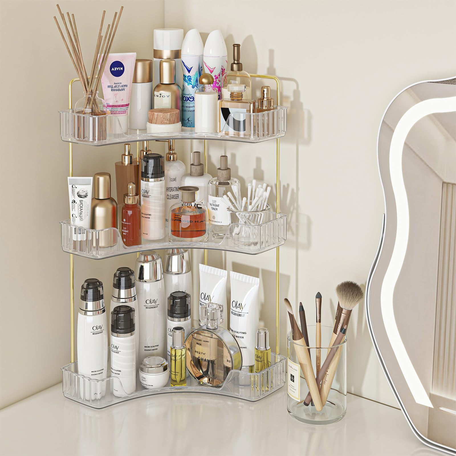 Webetop Corner Bathroom Counter Organizer 3 Tier Bathroom Countertop Organizers Shelf Makeup Organizer for Vanity Perfume Tray for Corner Storage Skincare, Cosmetic, Dresser, Kitchen Spice Rack