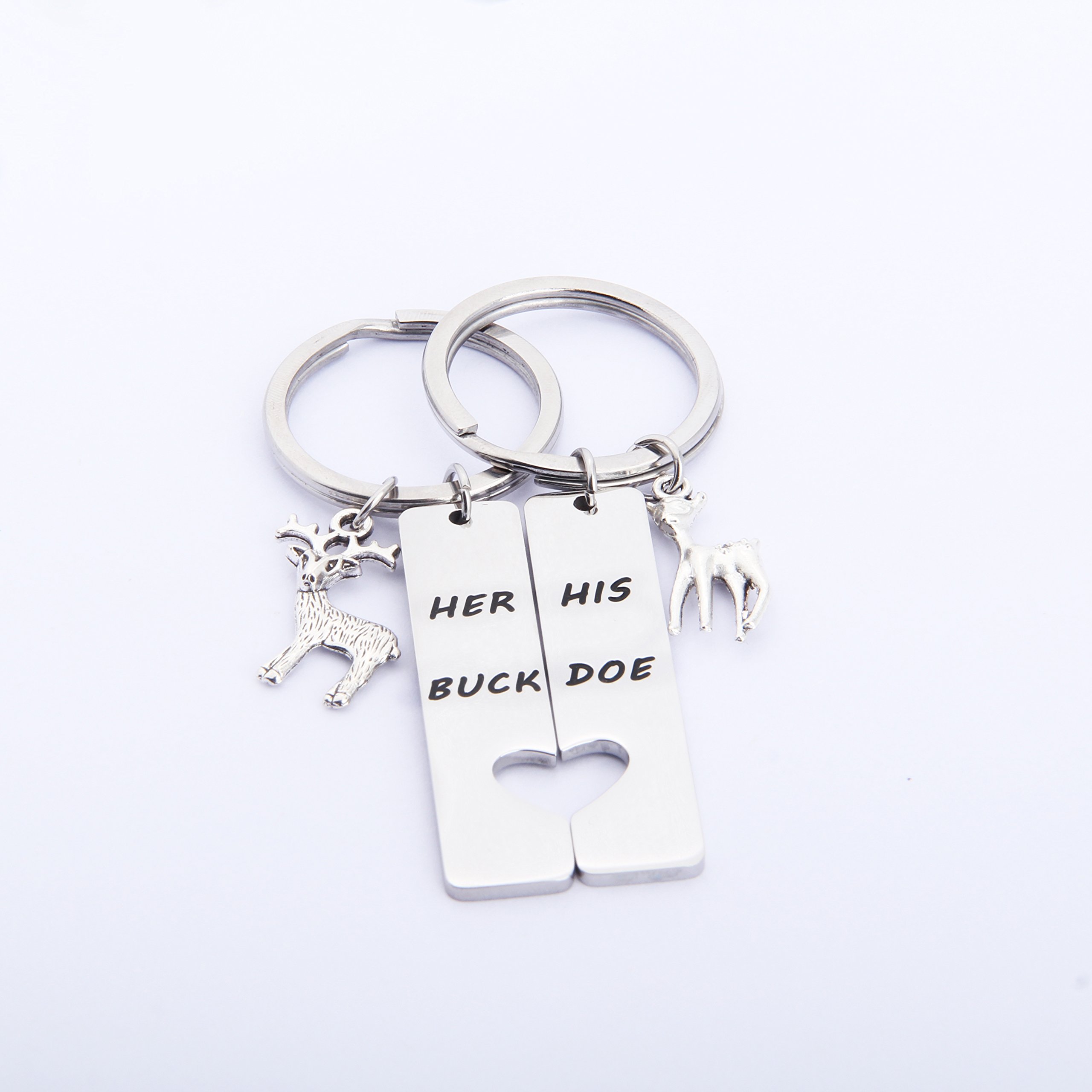 Her Buck His Doe Heart Keychains Hunter Couples Cowboy Maching Couple Keychain Gift (Deer Couple)