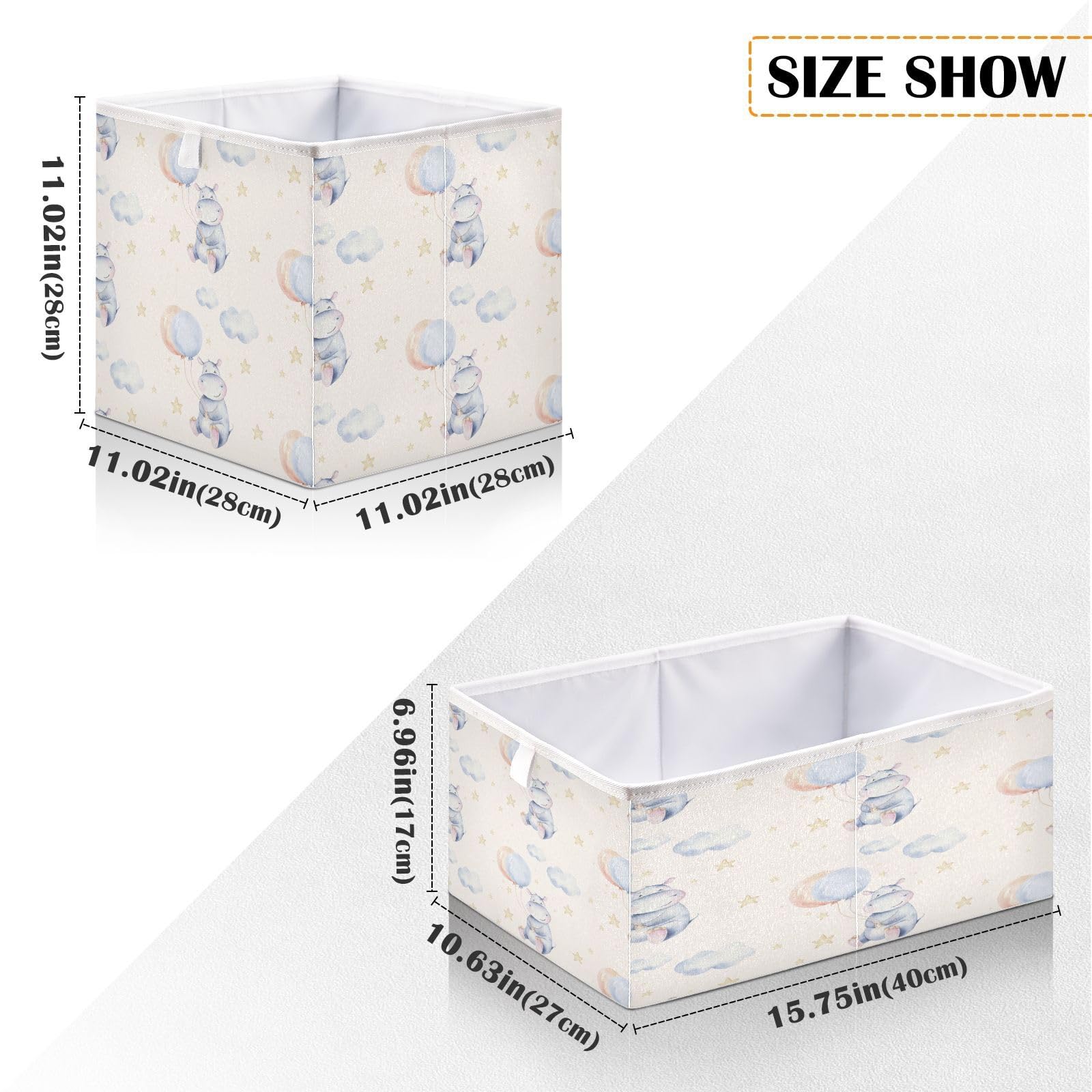 WELLDAY Storage Basket Hippo Foldable 15.8 x 10.6 x 7 In Cube Storage Bin Home Decor Organizer Storage Baskets Box for Toys, Books, Shelves, Closet, Laundry, Nursery