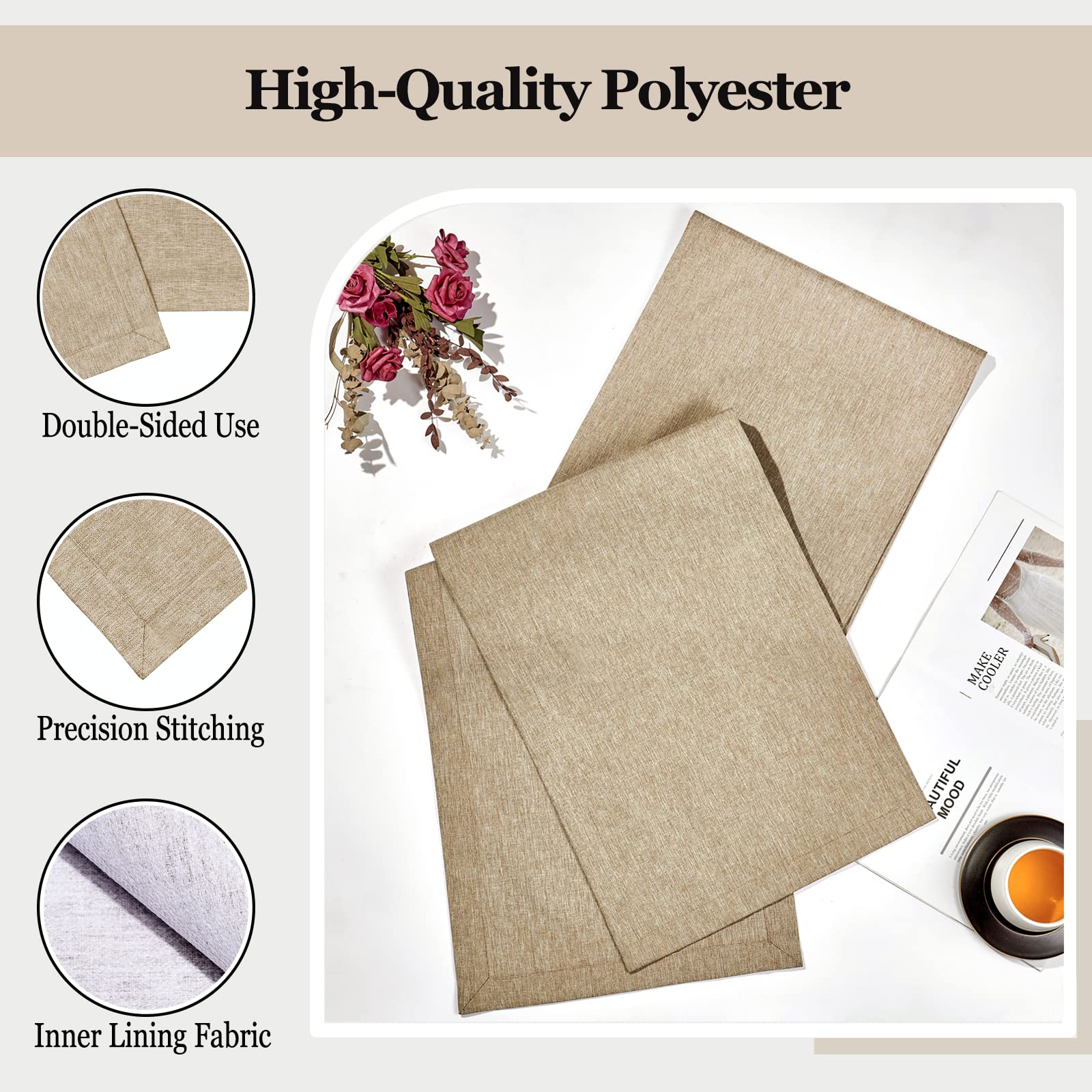 Mebakuk Linen Farmhouse Table Runner Large Burlap Style Soft and Waterproof Decorative Fabric Runner for Outdoor Wedding and Dinner (14 x 36 Inch, Mocha)