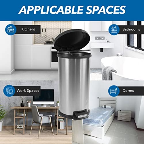 Stainless Steel 10.5 Gallon Round Step Trash Can, Silver