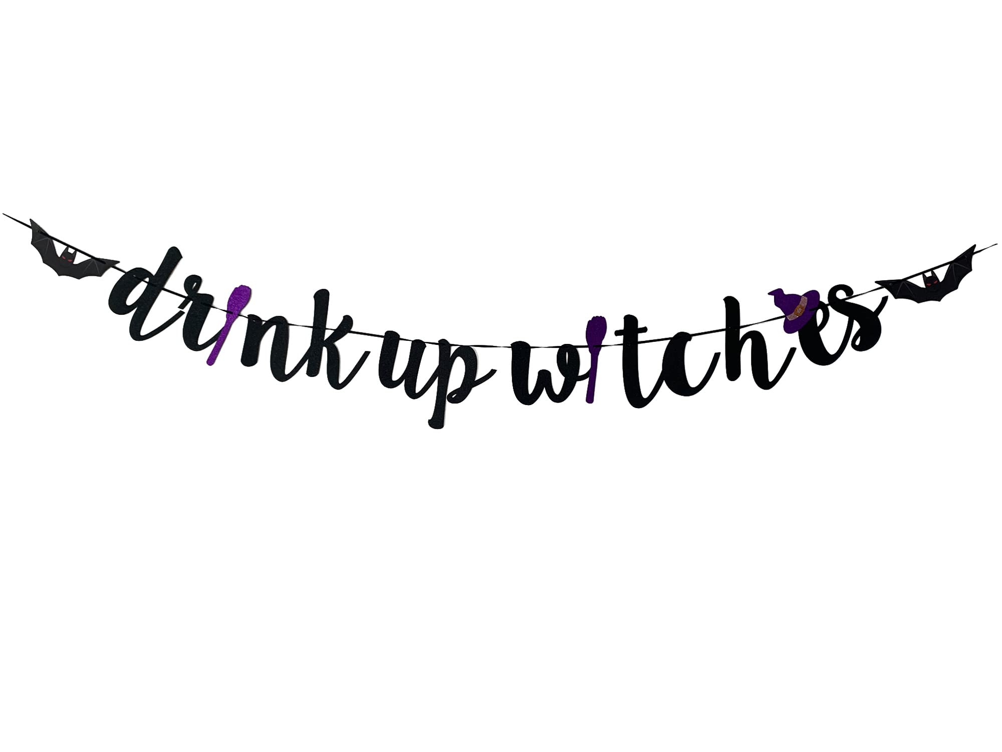 MAGQOO Drink Up Witches Banner Black Glittery Witches Mystery Party Decorations Bar Halloween Banner Decorations