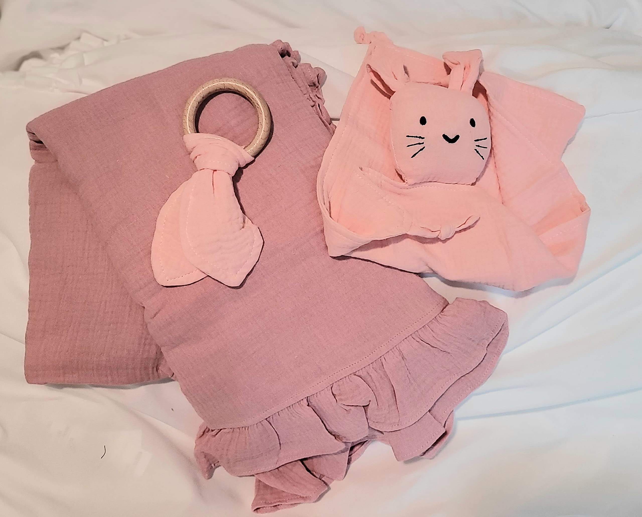 Ruffle Swaddle Blanket for Baby 47" x 47", Soft, Muslin, Woven, Organic Cotton (Rose)