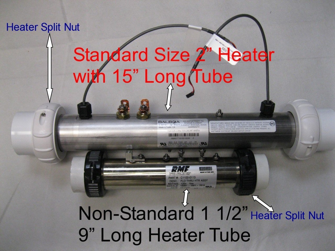 Set of (2) Hot Tub Spa 1 1/2" Slip X 1 1/2" Heater Union with Gasket