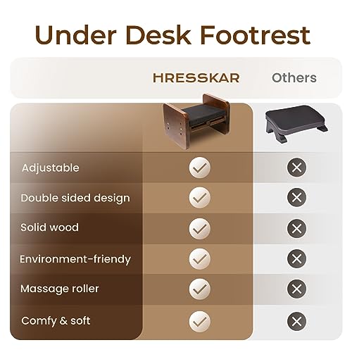 Hresskar Ergonomic Foot Rest Under Desk for Office Use at Work, Adjustable Foot Stool Under Desk for Home and Computer Gaming,with Roller Massage and Sponge Mat