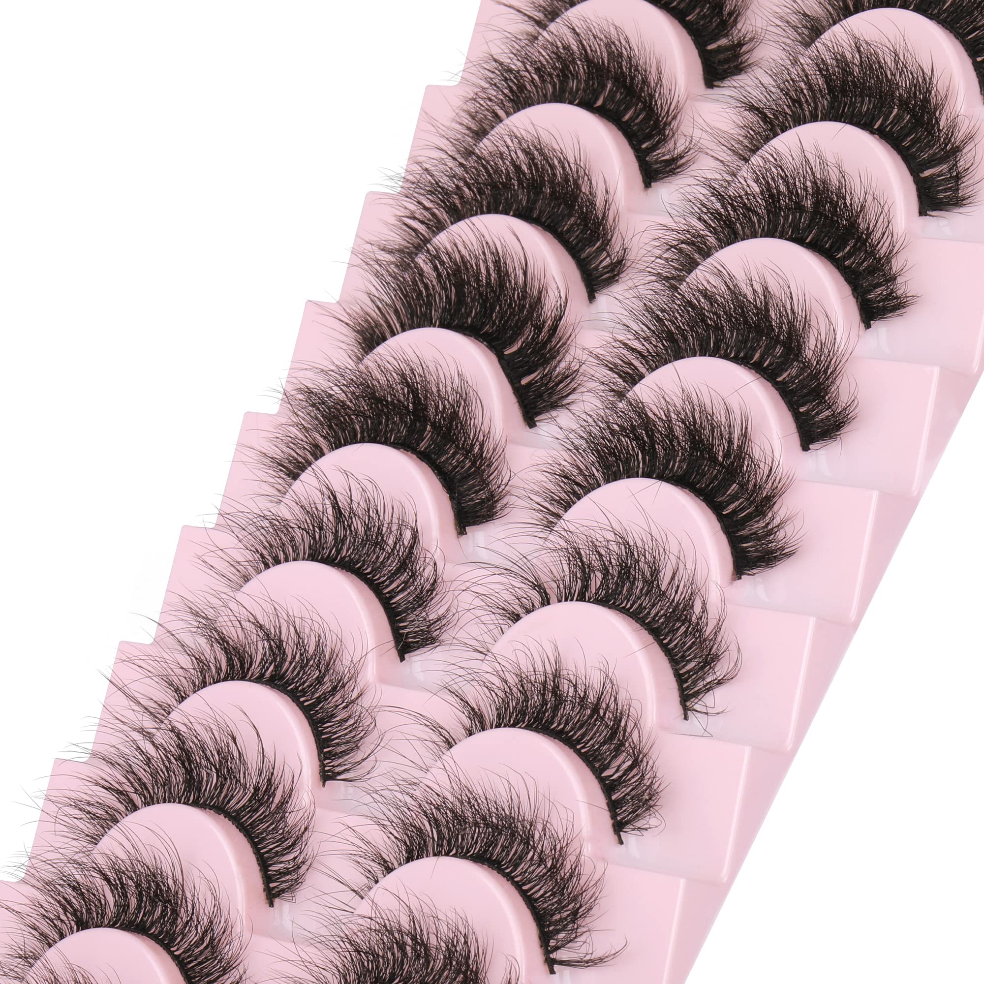 Mink Lashes Fluffy Natural Look 15-18mm Eyelashes Wispy False Eyelashes 10 Pairs FANXITON Faux Mink Lashes Pack 3D Volume 2 Styles Fake Eye Lashes Multipack