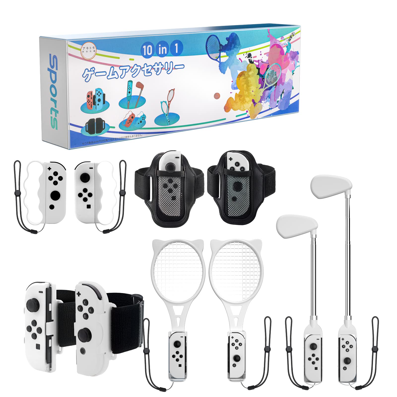 Nintendo ππ°π’πππ‘ ππ©π¨π«ππ¬ πππππ¬π¬π¨π«π’ππ¬, Nintendo Switch Sports Leg Strap, Switch Tennis Racket, Switch Boxing Grips, Switch Wrist Straps and Switch Golf Club - White