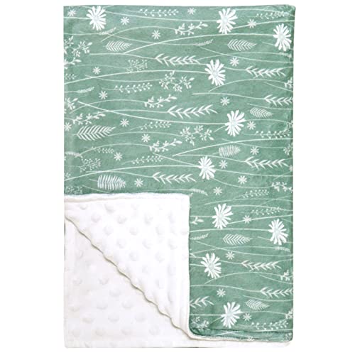 Minky Baby Blanket, Super Soft Toddler Blanket with Plush Dotted Backing, Double Layer Newborn Boy Girl Receiving Blanket for Nursery Bed Toddler Crib, Sage Green Dandelion Flower, 30 x 40 Inches