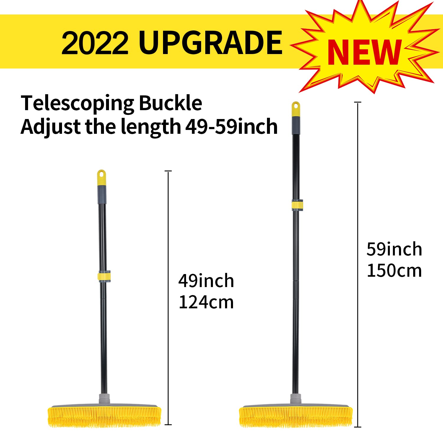 Pet Hair Broom Rubber Broom 59" Long Handle with Build-in Squeegee Silicone Broom for Sweeping Hardwood Floor Tile