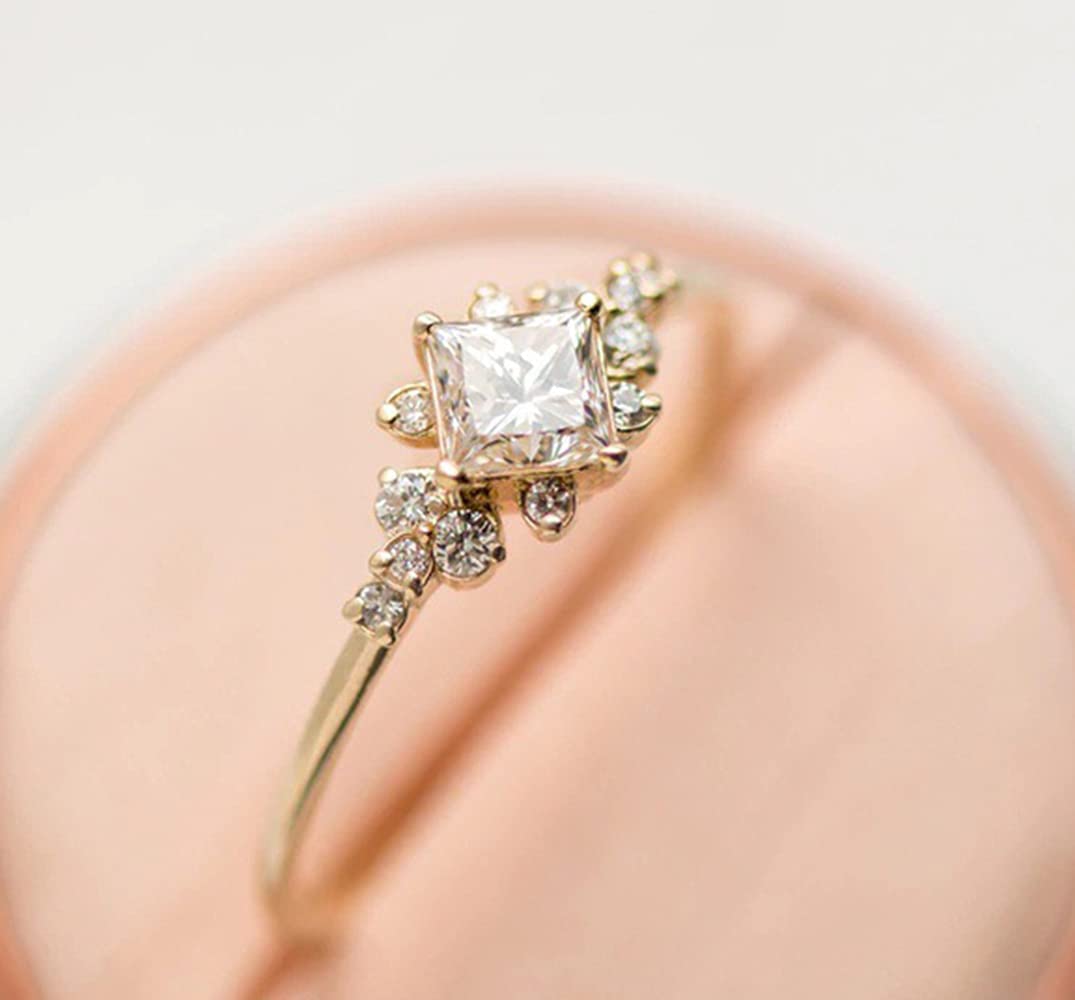 Koguxuix Vintage Ring Gold Engagement Ring CZ Crystal Diamond Wedding Ring 14k Gold Milgrain Ring Band (10)