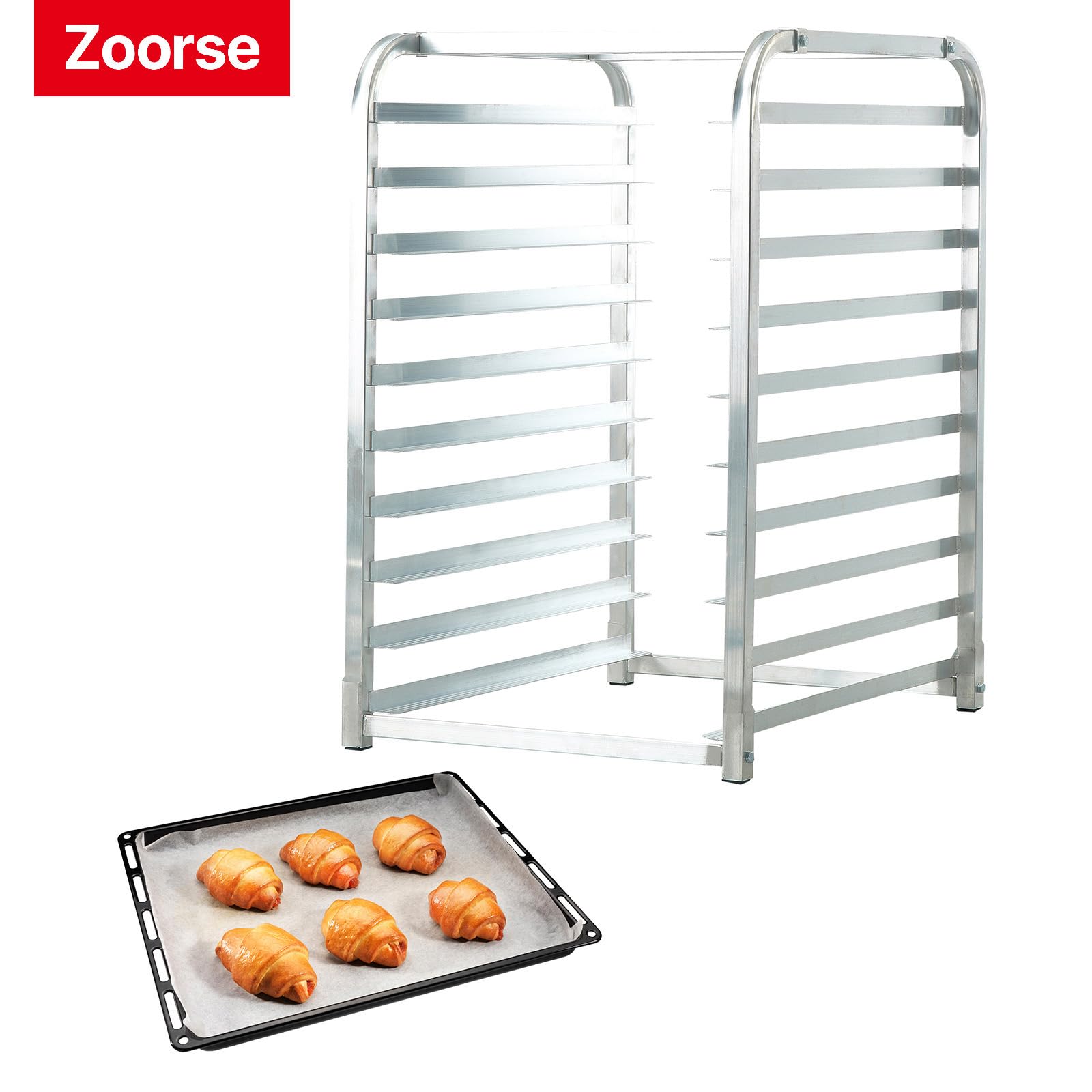 Zoorse Bun Pan Rack, 10-Tier Commercial Bakery Rack with Brake Wheels, Aluminum Racking Trolley for Half & Full Sheets, Speed Rack for Kitchen and Home, 26" L x 20.3" W x 39" H