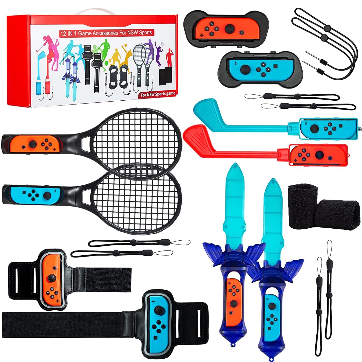 QWOS 12 in 1 Switch Sports Games Accessories Bundle for Nintendo Games ,Enhanced Gaming Immersion Switch Sports Accessories Compatible with Nintendo