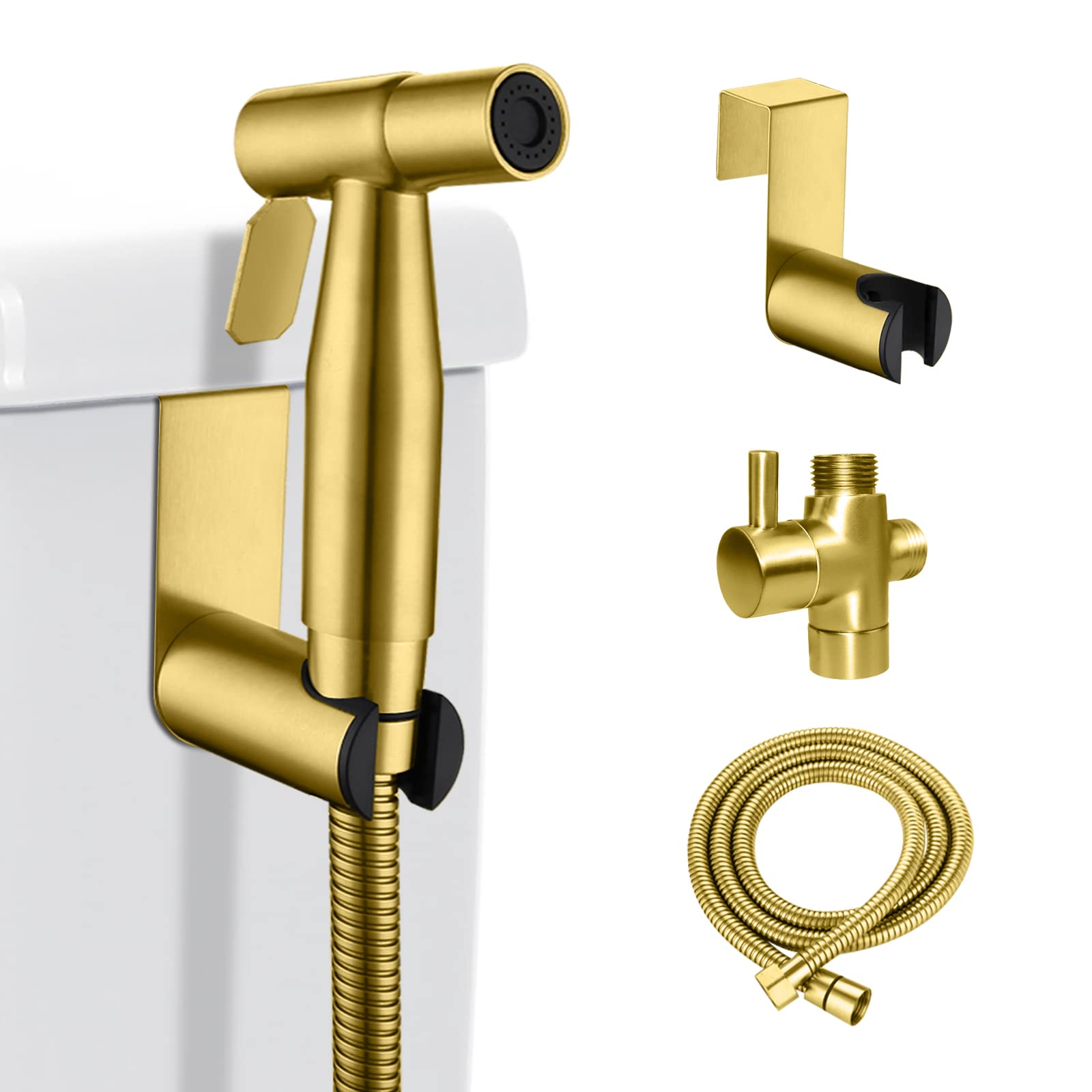LOSCHEN Bidet Sprayer kit for Toilet,Hand Held Sprayer Shattaf Toilet Attachment Stainless Steel for Pet Bath/Personal Hygiene/Bathroom,Easy to Install with T-Adapter(Gold)