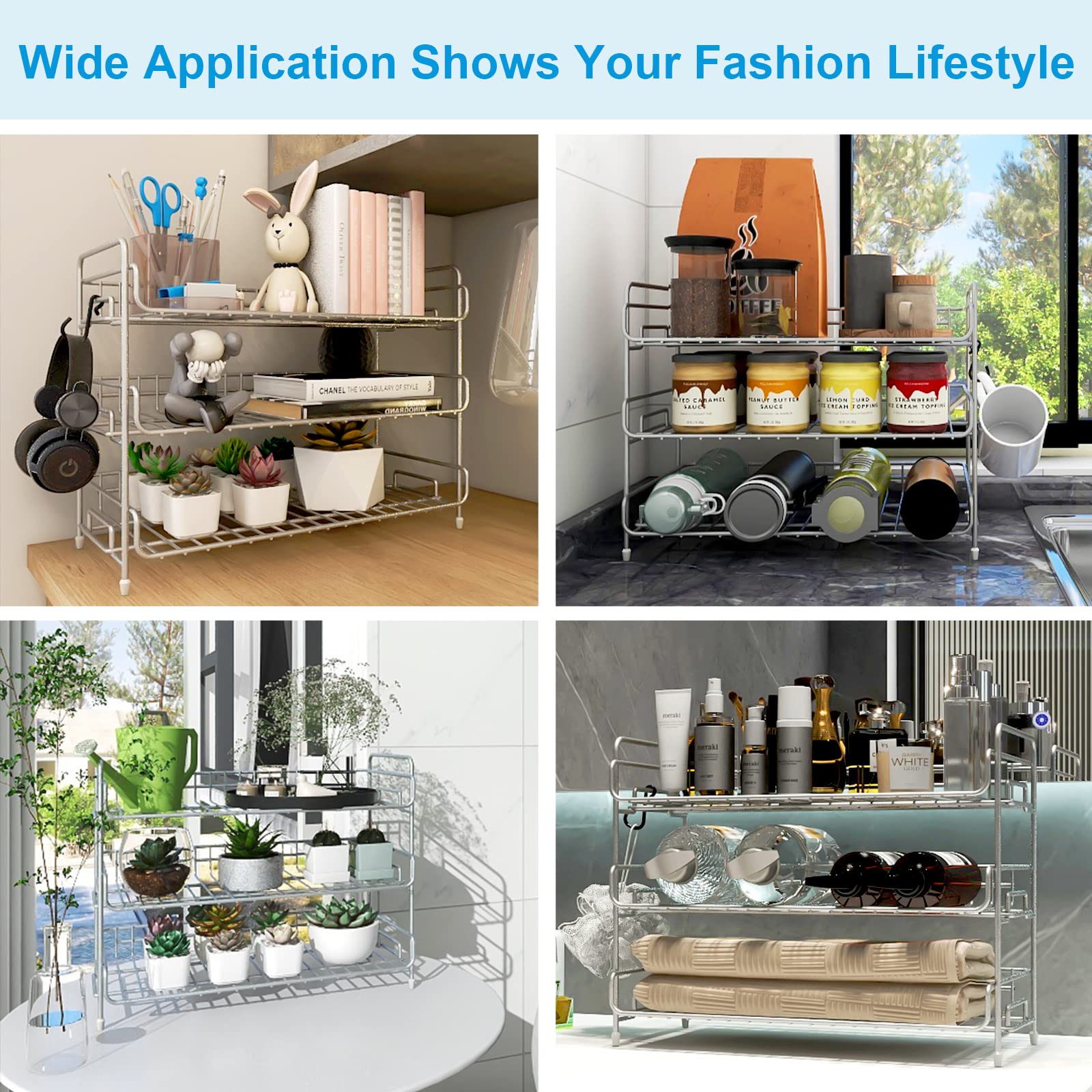 Mefirt Water Bottle Organizer, 3-Tier Water Bottle Organizer for Cabinet, Stackable Water Bottle Storage Rack, Soda, Can, Water Bottle Holder for Cabinet, Kitchen Countertops, Pantry, Fridge (2 PK)