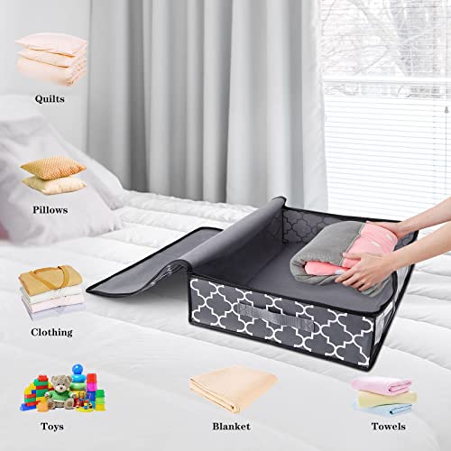 StorageRight Storage Bins, Under Bed Storage Containers, Foldable Clothes Storage Box, Storage Organizer, with Handles, for Comforter, Blanket, Clothing, Sweaters, Pillows, Toys, Grey, 3-Pack