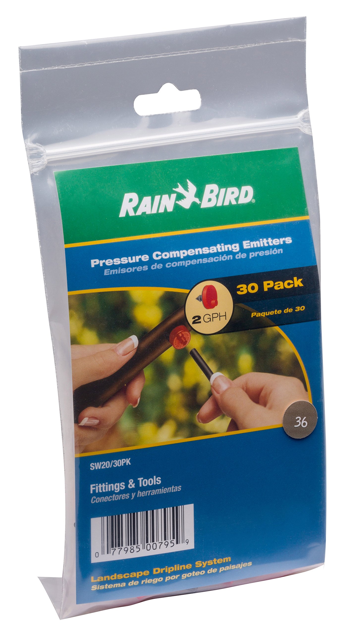 Rain Bird SW20-30PS Drip Irrigation Spot Watering Dripper/Emitter, 2 Gallon Per Hour, 30-Pack & ET/1PK25S Drip Irrigation Emitter Installation and Removal Tool