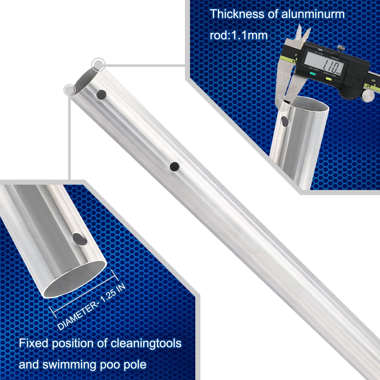 Polog 12FT Pool Pole Telescopic with Durable Buckle, Pool Extension Pole for Cleaning, 3-Section Adjustable Aluminum Pole for Pool Skimmer Net Leaf Rake Pool Brush Vacuum Head (12ft, Silver)