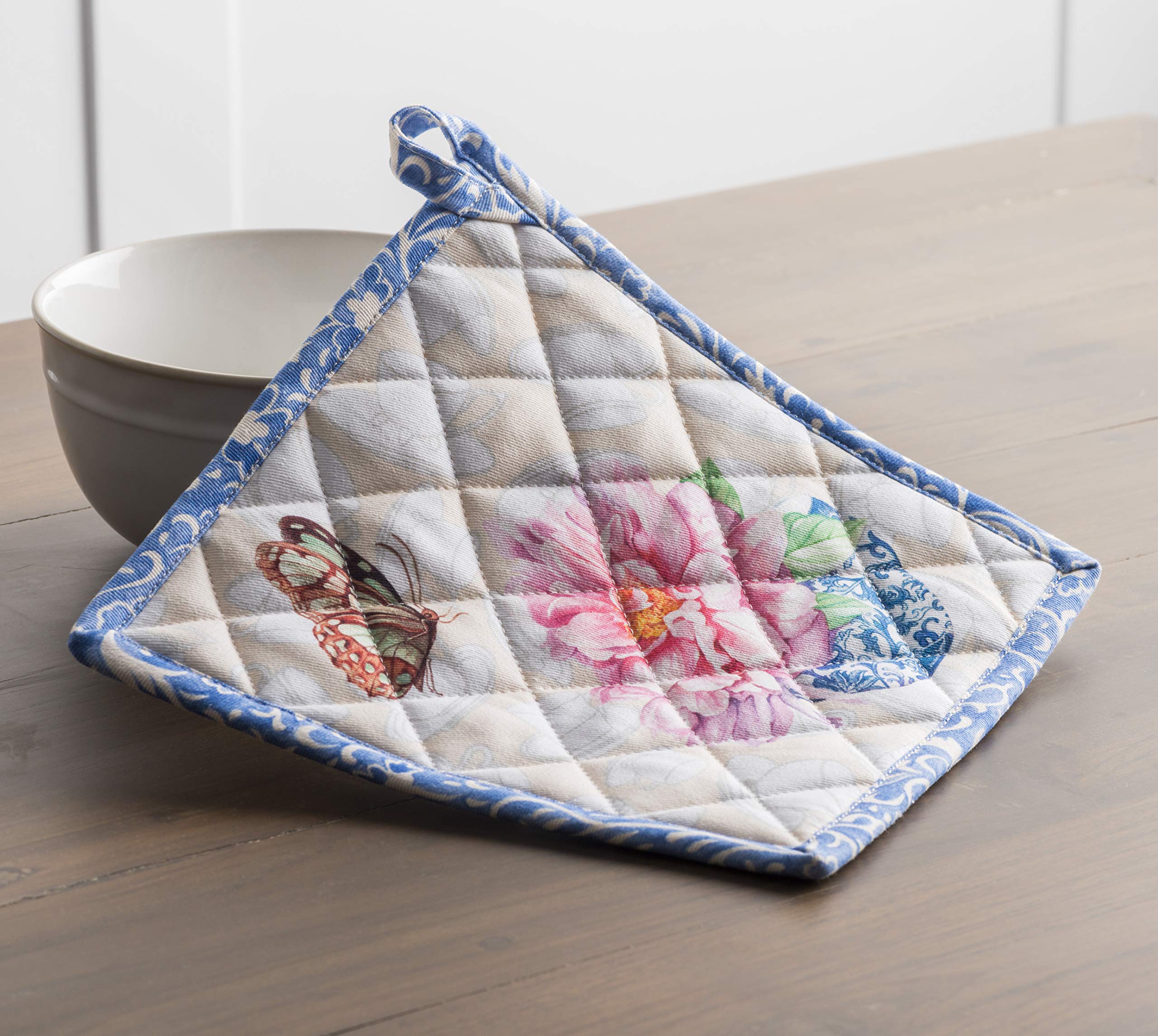 Maison d' Hermine Oven Mitt + Pot Holder 100% Cotton Heat Resistant Kitchen Oven Gloves (7.5"x13") & Hot Pads (8"x8"), Chef, Women & Men Parties, Birdies On Wire - Spring/Summer