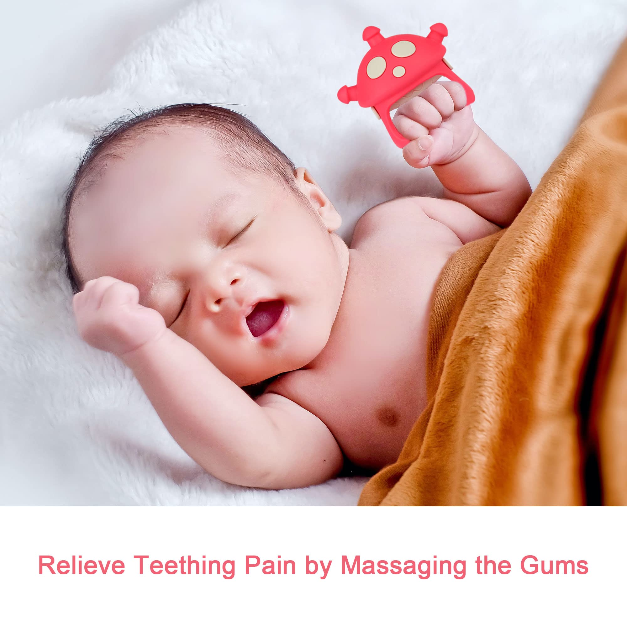 Shengfoo Never Drop Silicone Baby Teething Toys for 0-6 Months Infants,Baby Chew Toys for Teething Relief and Sucking Needs,Breast Feeding Babies,Alien Red
