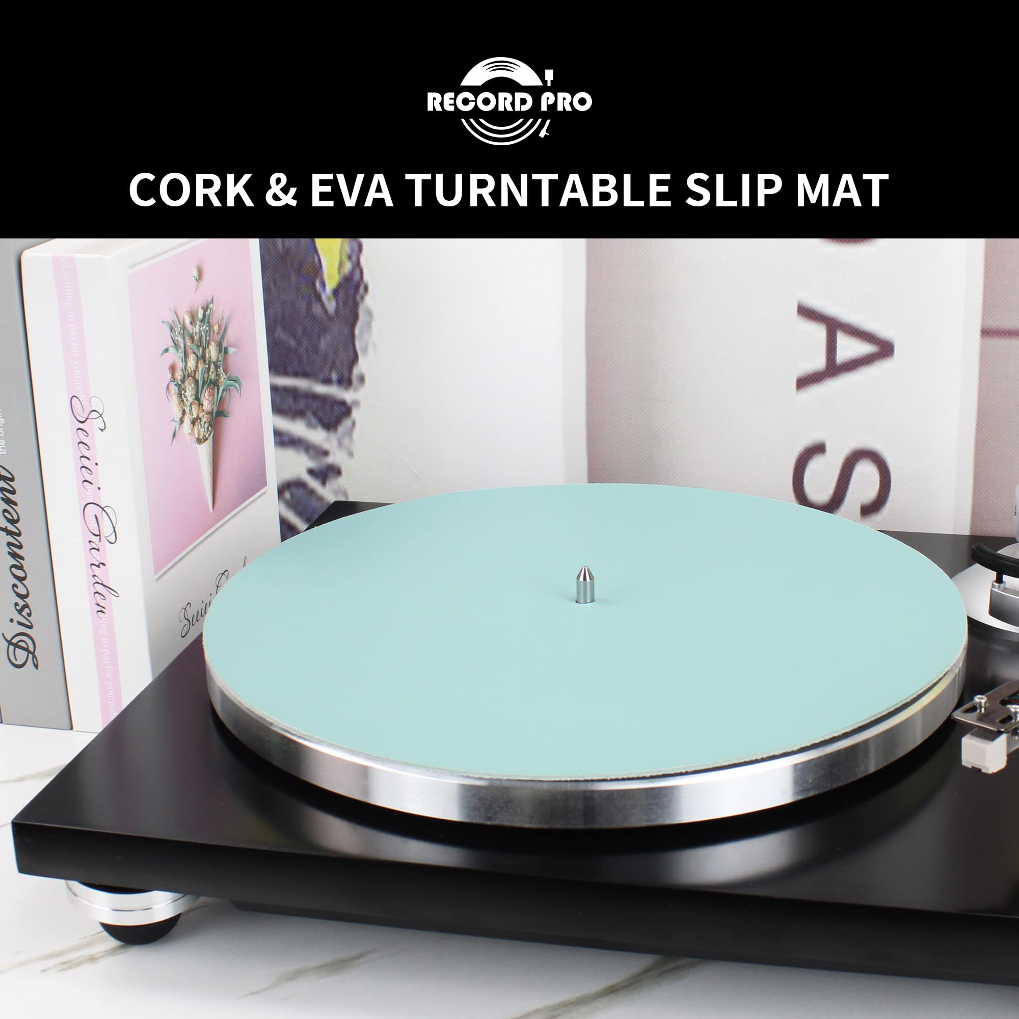 Record Master PU Leather Turntable Mat for Vinyl LP Record Players,Turntable Slipmat Help Reduce Noise Due to Static and Dust. Light Green