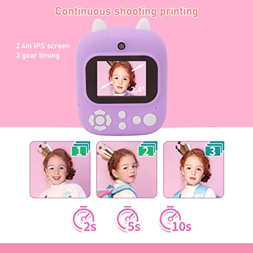 jerss Childrens Digital Camera 6 Filter Effects Face Recognition Auto Print Digital Camera 1080P ABS Home Silicone for Children (Purple)
