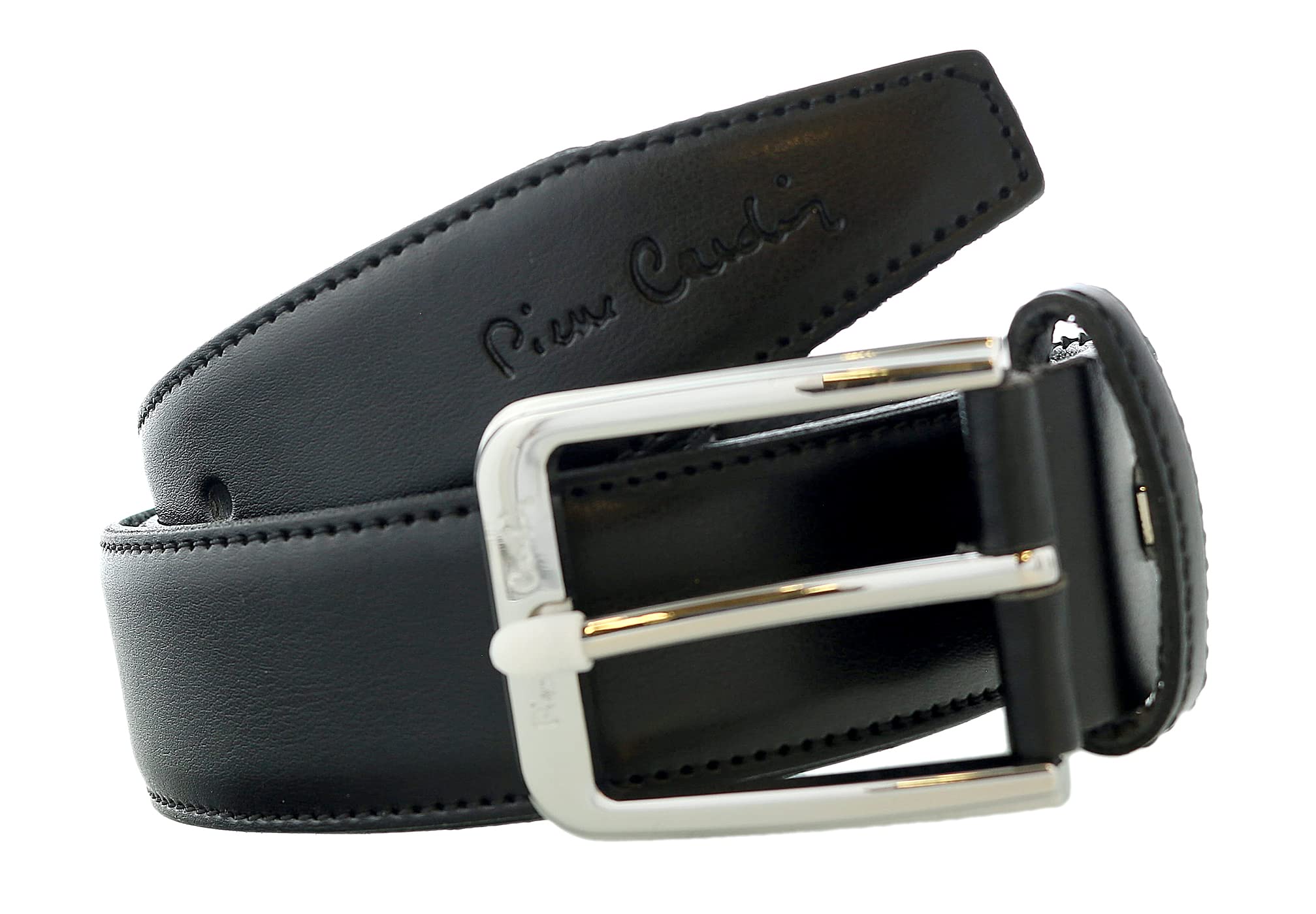 Pierre Cardin Black Smooth Classic Silver D-Ring Adjustable Belt Adjustable Mens Belt-36 for Mens