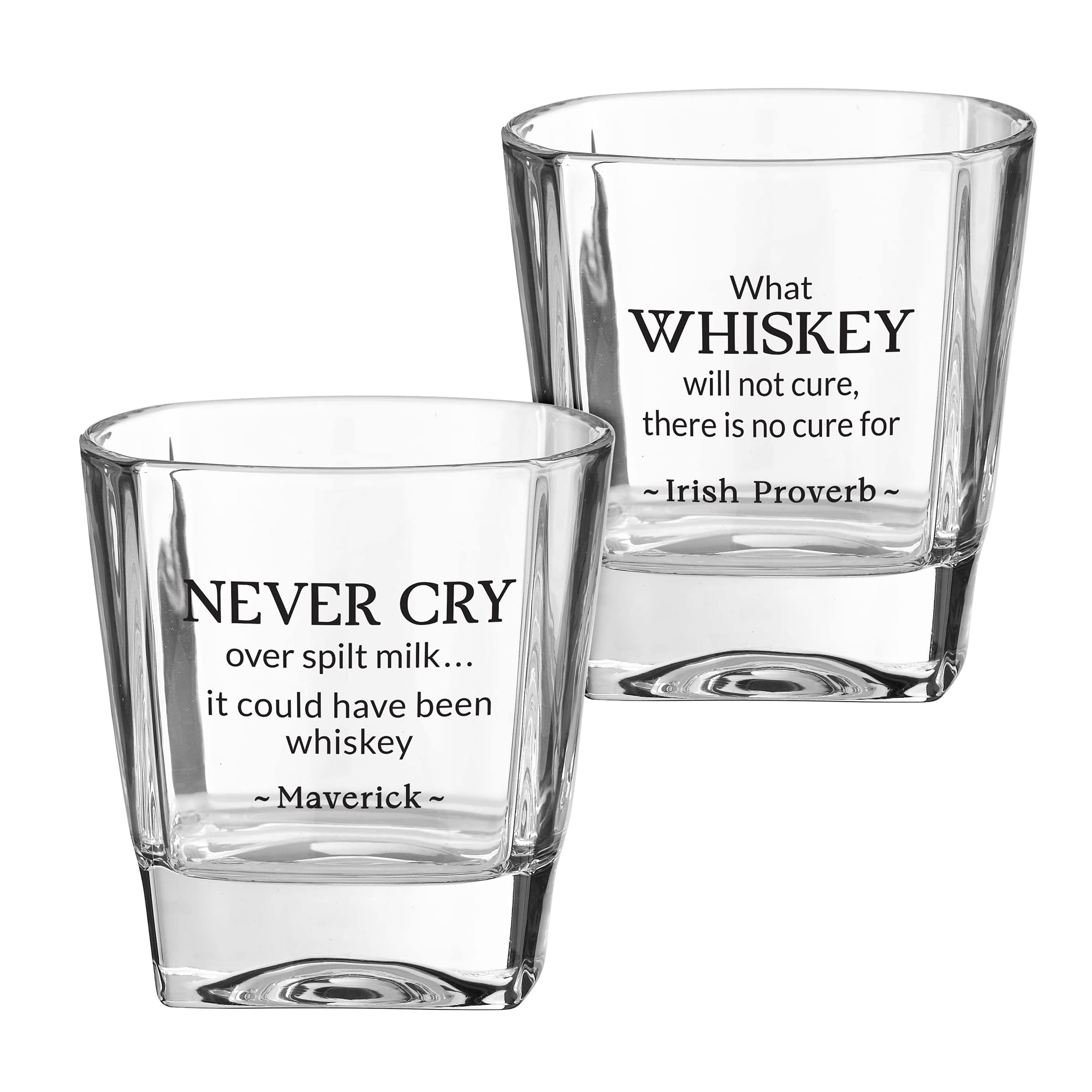 Lillian Rose Set of 2 Whiskey Low Ball Glasses with Famous Quotes, Black